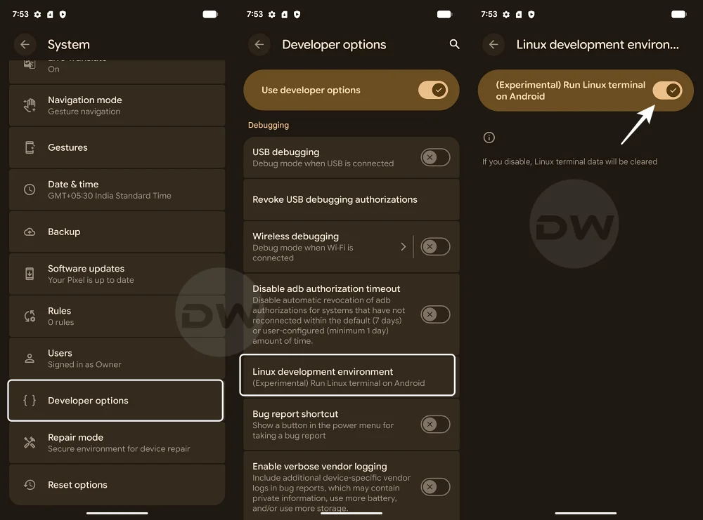 How to Enable and Run Linux Terminal on Pixel [No Root] - DroidWin
