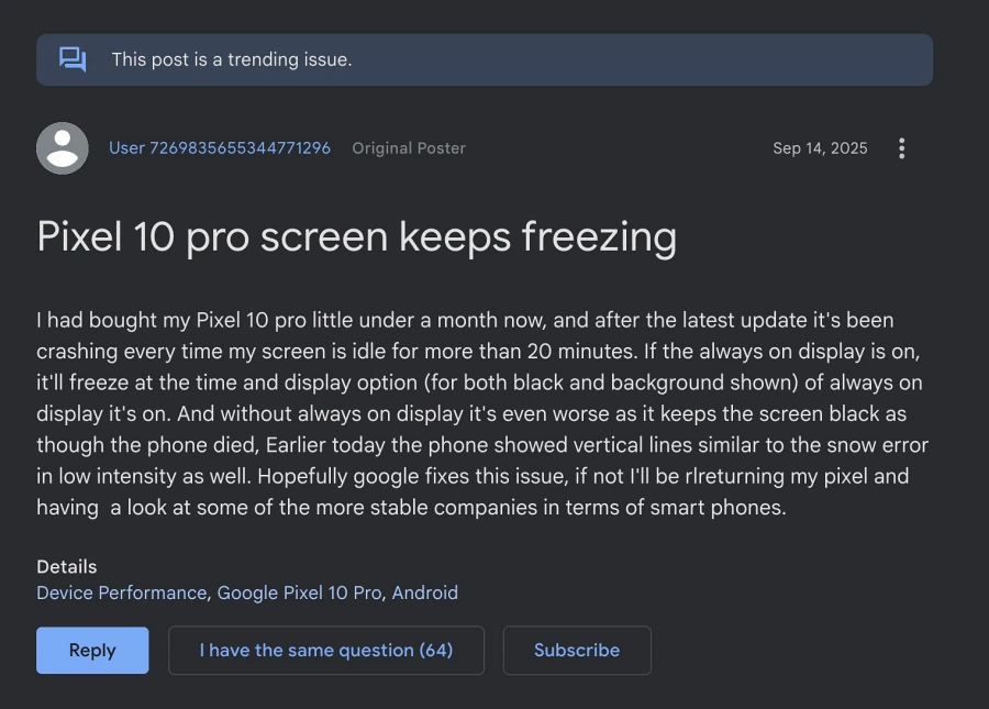 Pixel 10/Pro/XL Random Screen Freeze [Fix?] - DroidWin